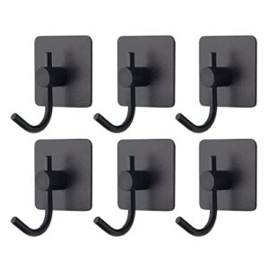 vaehold adhesive wall hooks, heavy duty sticky holder waterproof aluminum towel hooks for hanging coat, hat, key, clothes, closet hook wall mount for kitchen, bathroom, office (6, black)