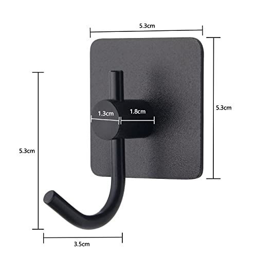 VAEHOLD Adhesive Wall Hooks, Heavy Duty Sticky Holder Waterproof Aluminum Towel Hooks for Hanging Coat, Hat, Key, Clothes, Closet Hook Wall Mount for Kitchen, Bathroom, Office (6, Black)