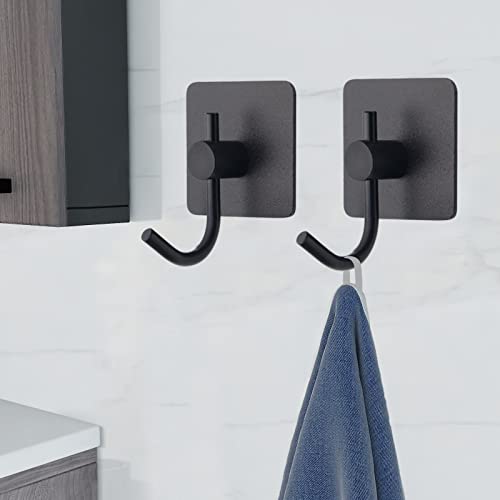 VAEHOLD Adhesive Wall Hooks, Heavy Duty Sticky Holder Waterproof Aluminum Towel Hooks for Hanging Coat, Hat, Key, Clothes, Closet Hook Wall Mount for Kitchen, Bathroom, Office (6, Black)