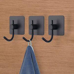 VAEHOLD Adhesive Wall Hooks, Heavy Duty Sticky Holder Waterproof Aluminum Towel Hooks for Hanging Coat, Hat, Key, Clothes, Closet Hook Wall Mount for Kitchen, Bathroom, Office (6, Black)