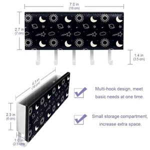 Space Background Mail Holder Organizer and Key Hooks PU Front, Self Adhesive Key Rack with 5 Hooks Perfect for Entryway, Hallway，Bathroom ，Kitchen