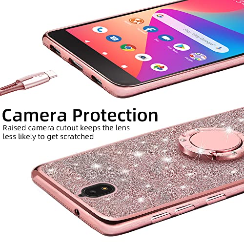 B-wishy for Blu View 2 Case for Women, Glitter Crystal Slim TPU Luxury Bling Cute Protective Cover with Kickstand+Strap for Blu View 2 B130DL