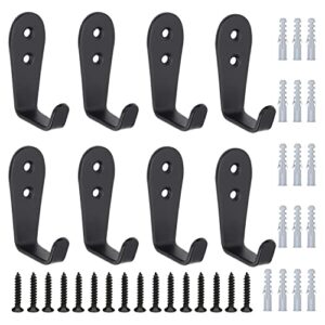 Wall Hooks Heavy Duty Coat Towel Key Robe Black Hanger Thickened Pure Metal with Screws Hole Installation Never Falling Hook (8 Black Seven Hooks)