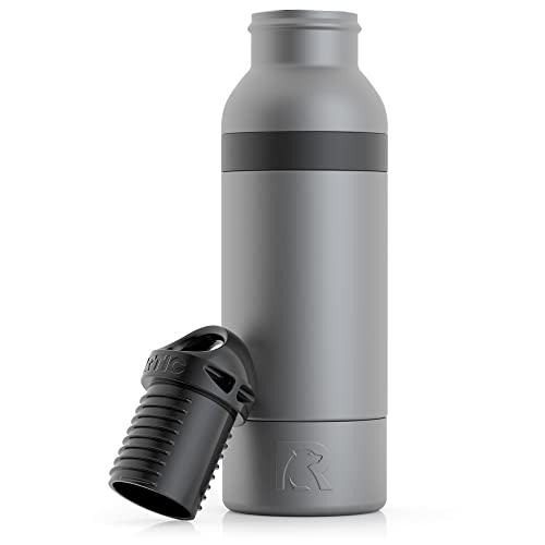 RTIC Bottle Chiller Water Bottle Insulated Cooler for 12oz Glass Soda Bottle or 16oz Aluminum Bottle, Double Wall Vacuum Insulation, Stainless Steel Sweat Proof with Built-In Bottle Opener, Graphite