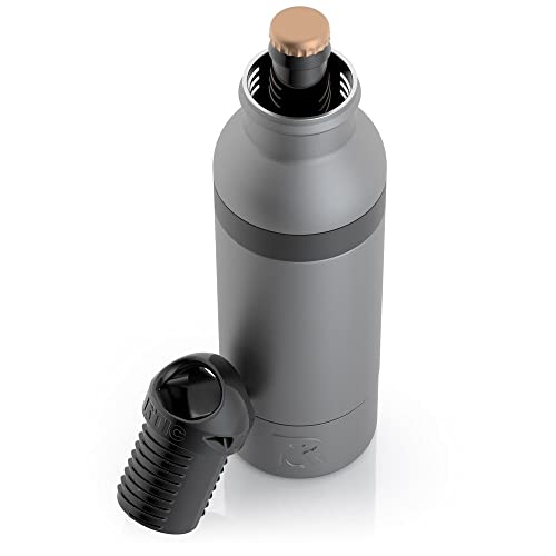 RTIC Bottle Chiller Water Bottle Insulated Cooler for 12oz Glass Soda Bottle or 16oz Aluminum Bottle, Double Wall Vacuum Insulation, Stainless Steel Sweat Proof with Built-In Bottle Opener, Graphite