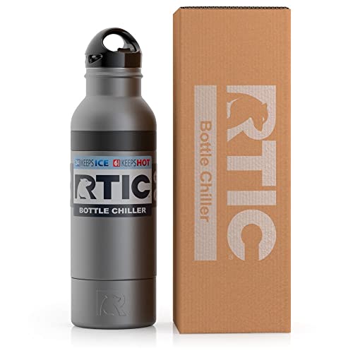 RTIC Bottle Chiller Water Bottle Insulated Cooler for 12oz Glass Soda Bottle or 16oz Aluminum Bottle, Double Wall Vacuum Insulation, Stainless Steel Sweat Proof with Built-In Bottle Opener, Graphite