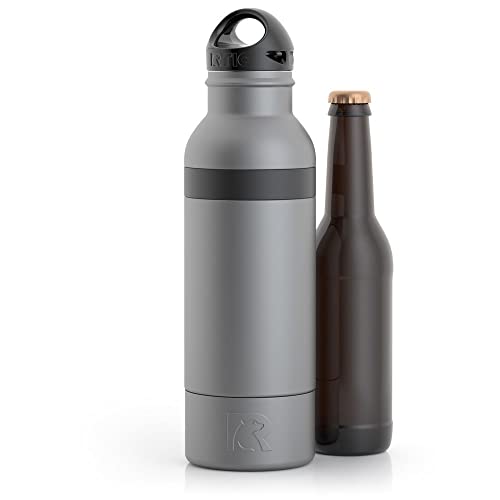 RTIC Bottle Chiller Water Bottle Insulated Cooler for 12oz Glass Soda Bottle or 16oz Aluminum Bottle, Double Wall Vacuum Insulation, Stainless Steel Sweat Proof with Built-In Bottle Opener, Graphite