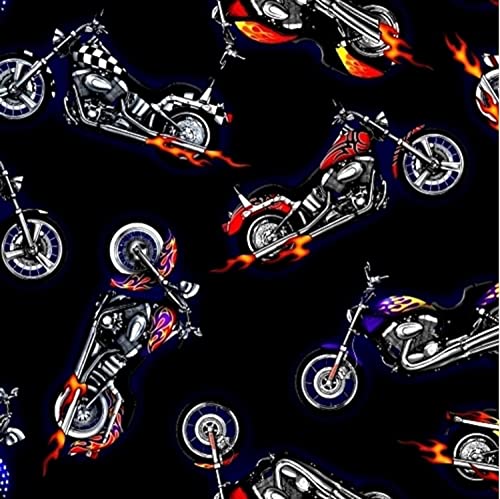 Elizabeth's Studio in Motion Motorcycle Bikes Black 100% Cotton Fabric by The Yard