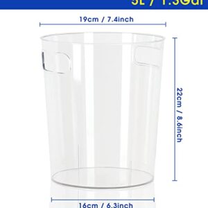 SAROSORA Trash Can 1.3 Gallon / 5 Liter 2-Pack Portable Small Wastebasket Mini Garbage Can Ice Bucket for Kitchen Bathroom Office Bedroom Living Room (Transparent, 2)