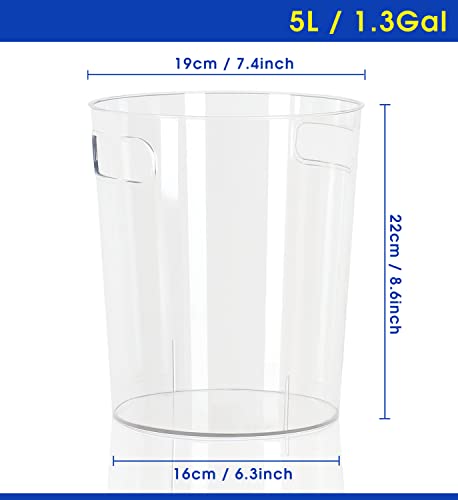 SAROSORA Trash Can 1.3 Gallon / 5 Liter 2-Pack Portable Small Wastebasket Mini Garbage Can Ice Bucket for Kitchen Bathroom Office Bedroom Living Room (Transparent, 2)