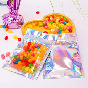 100 Pieces Mylar Bags Holographic Packaging Bags, Foil Pouch Ziplock Bags for Food Storage and Lipgloss, Jewelry, Eyelash Packaging (4X6 inches)