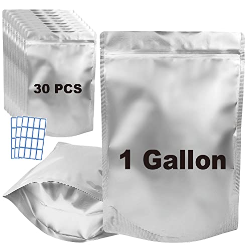 30pcs Mylar Bags for Food Storage - Extra Thick 14 Mil - 1 Gallon Ziplock Resealable Mylar Bags - Bolsas Mylar con absorbentes - Mylar Bag 1 Gallon