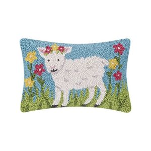 peking handicraft 30tg913c12ob easter lamb hook pillow, 12-inch length