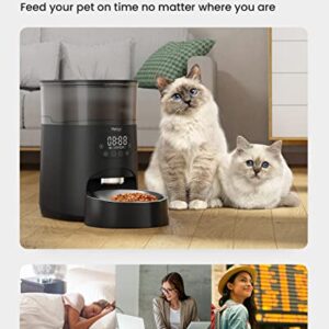 Petiigo Automatic Cat Feeder, 4L Timed BPA Free Cat Feeder Clog-Free Design for Pet Dry Food with Stainless Steel Bowl, Twist Lock Lid&Voice Recorder, Programmable Control 1-5 Meals Day for Cats/Dogs