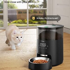 Petiigo Automatic Cat Feeder, 4L Timed BPA Free Cat Feeder Clog-Free Design for Pet Dry Food with Stainless Steel Bowl, Twist Lock Lid&Voice Recorder, Programmable Control 1-5 Meals Day for Cats/Dogs