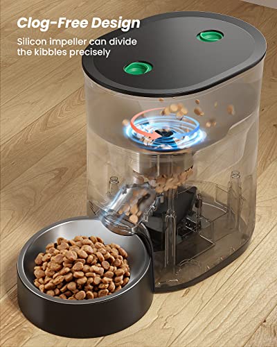 Petiigo Automatic Cat Feeder, 4L Timed BPA Free Cat Feeder Clog-Free Design for Pet Dry Food with Stainless Steel Bowl, Twist Lock Lid&Voice Recorder, Programmable Control 1-5 Meals Day for Cats/Dogs