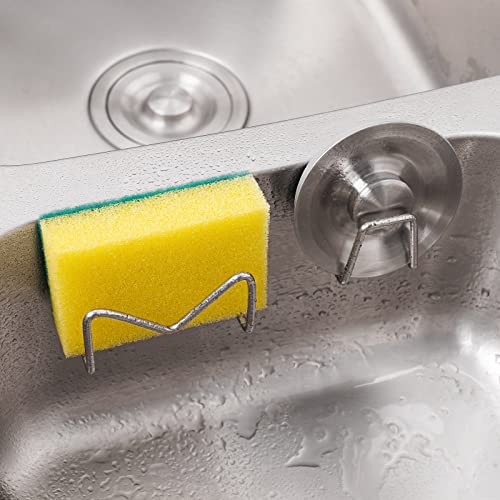 NiHome 2PCS Adhesive Sponge Holders SUS304 Stainless Steel Mini Kitchen Sink Caddy Set, Two Small Sizes for Kitchen Accessories Brushes Scrubs Rustproof Waterproof Quick-Drying Minimal Space Saving