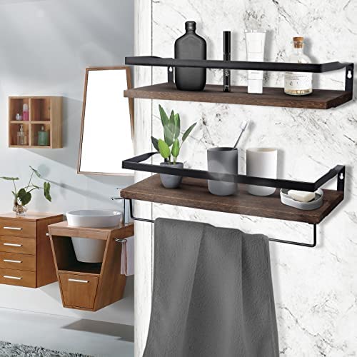 Uten Floating Shelves, Wall Shelves Set of 2, Wall Mounted for Bathroom, Bedroom, Kitchen, Bathroom Shelf with Towel Bar, Sturdy Structure, Easy Installation