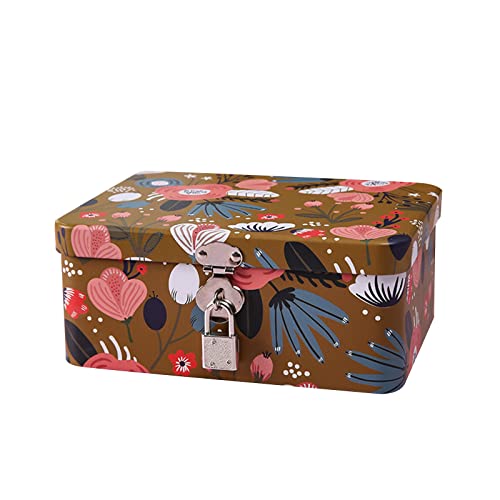 VAYNEkaisa Tin Storage Box with Lid and Lock, Small Jewelry Organizer for Home, Bedroom, Floral Style