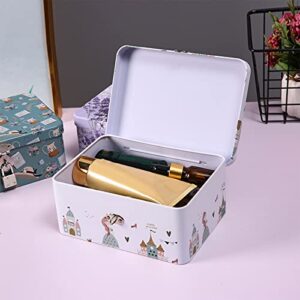 VAYNEkaisa Tin Storage Box with Lid and Lock, Small Jewelry Organizer for Home, Bedroom, Floral Style