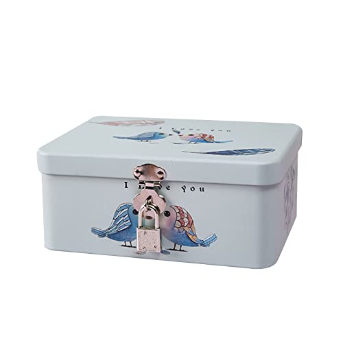 VAYNEkaisa Tin Storage Box with Lid and Lock, Small Jewelry Organizer for Home, Bedroom, Floral Style