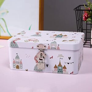 VAYNEkaisa Tin Storage Box with Lid and Lock, Small Jewelry Organizer for Home, Bedroom, Floral Style