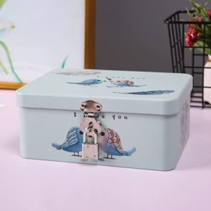 VAYNEkaisa Tin Storage Box with Lid and Lock, Small Jewelry Organizer for Home, Bedroom, Floral Style