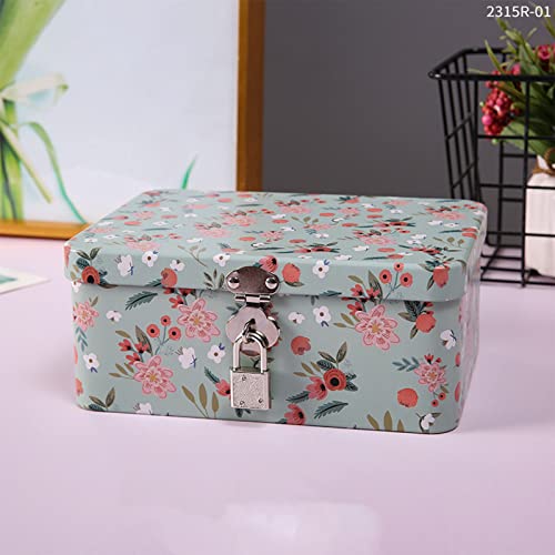 VAYNEkaisa Tin Storage Box with Lid and Lock, Small Jewelry Organizer for Home, Bedroom, Floral Style