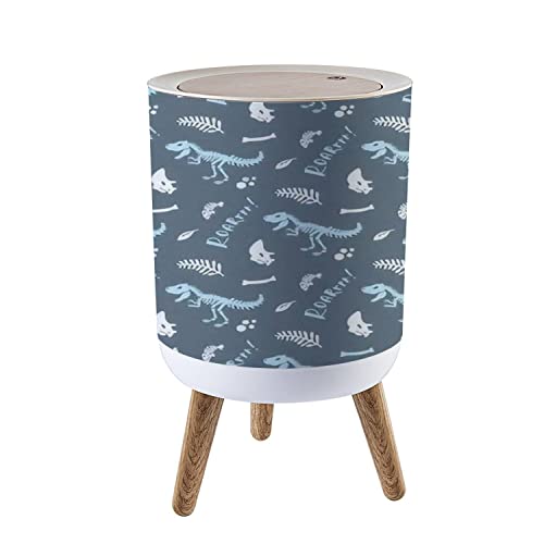 Small Trash Can with Lid Dinosaur Skeleton and Fossils Seamless Original Design with t rex Round Recycle Bin Press Top Dog Proof Wastebasket for Kitchen Bathroom Bedroom Office 7L/1.8 Gallon