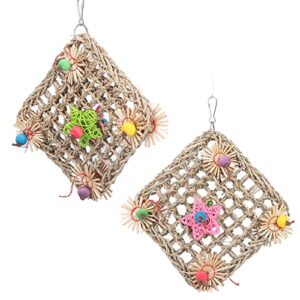 Bird Climbing Net,Straw Braid Rope Net Hammock Ladder Bird Toy Hanging Foraging Wall Toys with Hanging Hook for Parakeet Cockatiel Budgie Lovebird