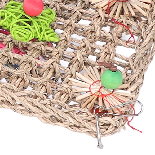 Bird Climbing Net,Straw Braid Rope Net Hammock Ladder Bird Toy Hanging Foraging Wall Toys with Hanging Hook for Parakeet Cockatiel Budgie Lovebird