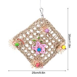 Bird Climbing Net,Straw Braid Rope Net Hammock Ladder Bird Toy Hanging Foraging Wall Toys with Hanging Hook for Parakeet Cockatiel Budgie Lovebird