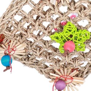 Bird Climbing Net,Straw Braid Rope Net Hammock Ladder Bird Toy Hanging Foraging Wall Toys with Hanging Hook for Parakeet Cockatiel Budgie Lovebird