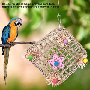 Bird Climbing Net,Straw Braid Rope Net Hammock Ladder Bird Toy Hanging Foraging Wall Toys with Hanging Hook for Parakeet Cockatiel Budgie Lovebird