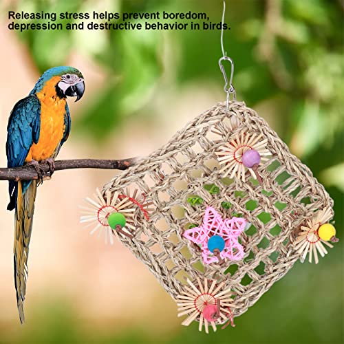 Bird Climbing Net,Straw Braid Rope Net Hammock Ladder Bird Toy Hanging Foraging Wall Toys with Hanging Hook for Parakeet Cockatiel Budgie Lovebird