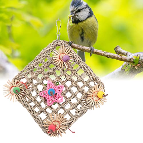 Bird Climbing Net,Straw Braid Rope Net Hammock Ladder Bird Toy Hanging Foraging Wall Toys with Hanging Hook for Parakeet Cockatiel Budgie Lovebird