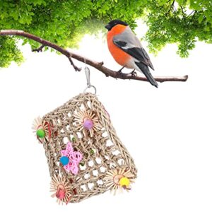 Bird Climbing Net,Straw Braid Rope Net Hammock Ladder Bird Toy Hanging Foraging Wall Toys with Hanging Hook for Parakeet Cockatiel Budgie Lovebird