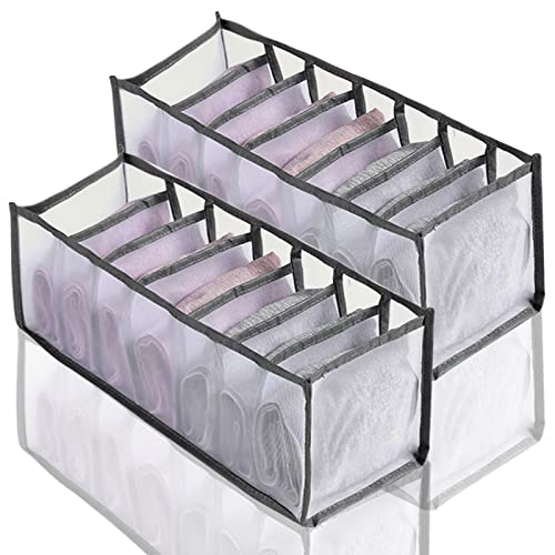 OHEMDI 2 Pack 7 Grids Sock Organizer Wardrobe Clothes Organizer for Sock and Underwear (7 Grids gray)