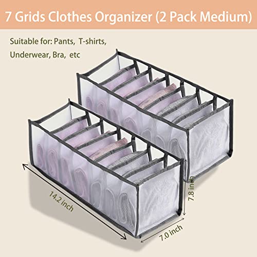 OHEMDI 2 Pack 7 Grids Sock Organizer Wardrobe Clothes Organizer for Sock and Underwear (7 Grids gray)