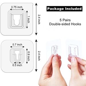 Twight Double-Sided Adhesive Wall Hooks - Self Adhesive Hooks for Hanging, Wall Mounted Hooks for Home and Office (5 Pairs)