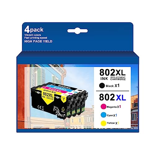 802XL Ink Cartridge TonerSave Remanufactured for Epson T802 T802XL 802 Ink Cartridge for Epson Workforce Pro WF-4734 WF-4730 WF-4740 WF-4720 EC-4020 EC-4030 EC-4040 (Black Cyan Magenta Yellow, 4Pk)