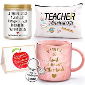 teacher gifts thank you gifts basket for women teacher appreciation gifts sets from student best teacher gifts big heart pink coffee mug graduation gifts cups keychain candle gifts for teachers women2