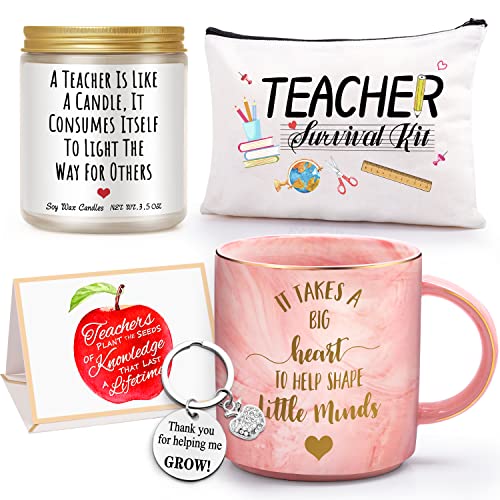 Teacher Gifts Thank You Gifts Basket for Women Teacher Appreciation Gifts Sets from Student Best Teacher Gifts Big Heart Pink Coffee Mug Graduation Gifts Cups Keychain Candle Gifts for Teachers Women2