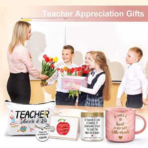 Teacher Gifts Thank You Gifts Basket for Women Teacher Appreciation Gifts Sets from Student Best Teacher Gifts Big Heart Pink Coffee Mug Graduation Gifts Cups Keychain Candle Gifts for Teachers Women2