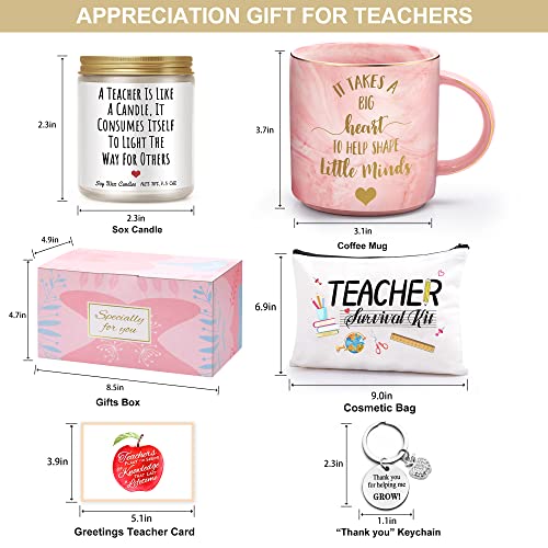 Teacher Gifts Thank You Gifts Basket for Women Teacher Appreciation Gifts Sets from Student Best Teacher Gifts Big Heart Pink Coffee Mug Graduation Gifts Cups Keychain Candle Gifts for Teachers Women2