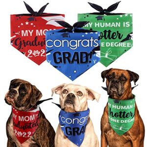 3 pack dog bandana graduation triangle bibs scarf washable neckerchief adjustable pet kerchief scarf for dogs cats pets graduation costume supply gift 2022 congrats grad (blue,red,green)