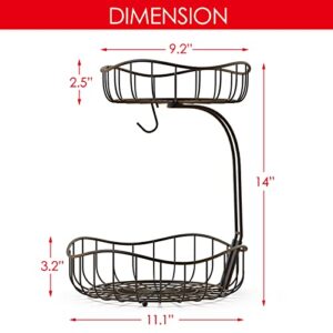 Weronique 2-Tier Countertop Fruit Basket Fruits Vegetables Storage Bowl Stand Holder with Banana Hanger, Black