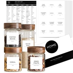 v2croft 168 Pantry Labels for Food Containers, Minimalist White Matte Stickers Black Fine Line Text,Preprinted Waterproof Label for Glass Jars, Bottles & Canisters,Pantry Organization Storage