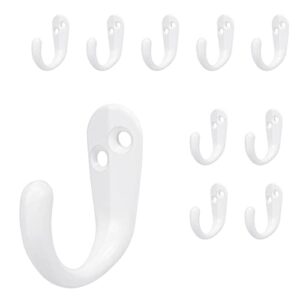 nearmoon coat hooks wall mounted - heavy duty metal single prong robe hanger rustproof wall hooks for towel hat key bag on bathroom, kitchen, livingroom(10 pack, white)