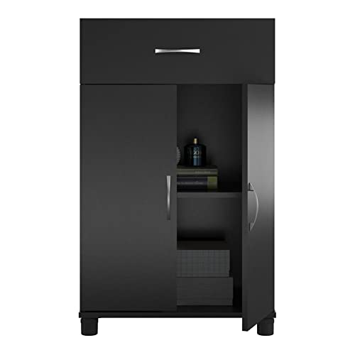 Pemberly Row Transitional 24" 1 Drawer/2 Door Base Storage Cabinet in Black